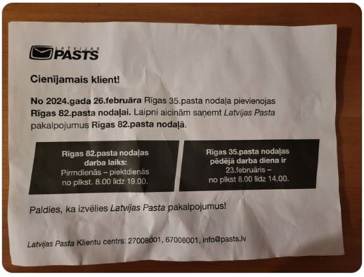 Latvijas Pasts izsūta nepilnīgus paziņojumus klientiem - nra.lv